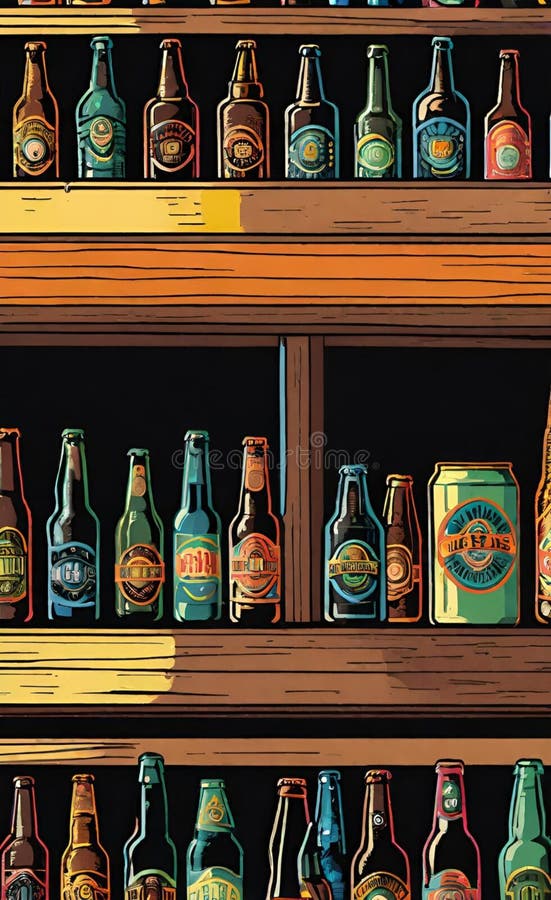 Bottles of Beers with Caps on a Shelf. Stock Illustration ...