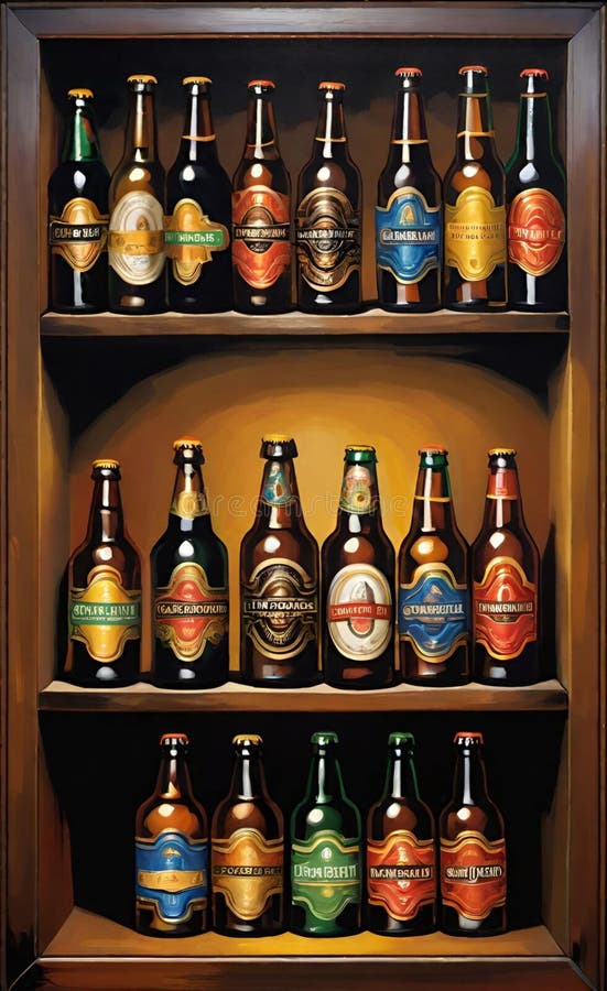 Bottles of Beers with Caps on a Shelf. Stock Illustration ...