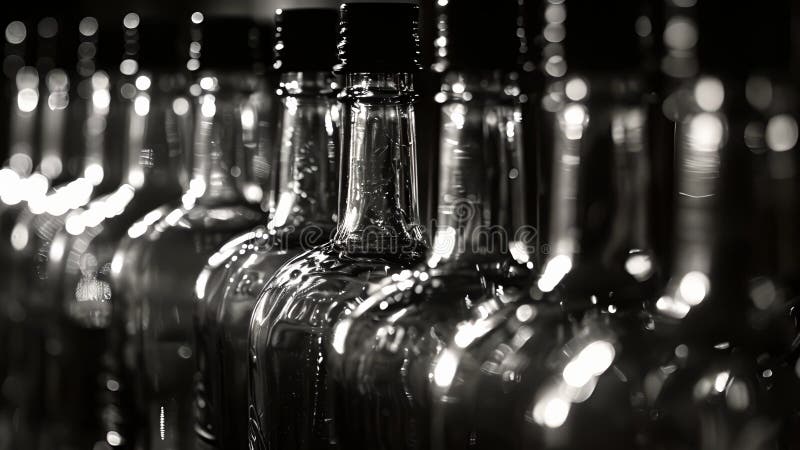A of Bottles Catching the Light in a Captivating Dance. Black and White ...