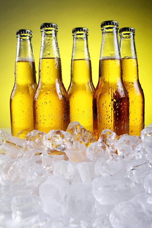 Bottles of Cold and Fresh Beer with Ice Stock Photo - Image of icecube ...