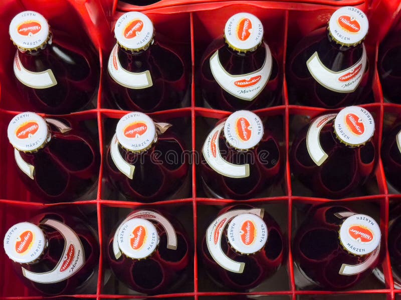 Bottles of Dark Lager in Red Plastic Crate from Top View Editorial ...