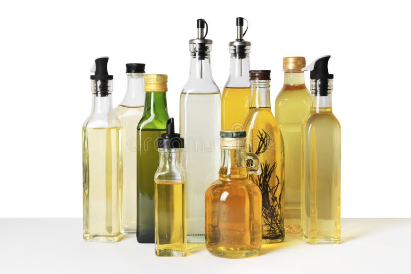 Bottles of Different Cooking Oils on White Background Stock Photo ...