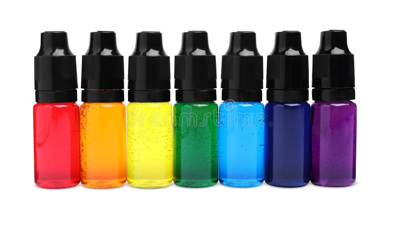 Bottles with Different Food Coloring on White Background Stock Image ...
