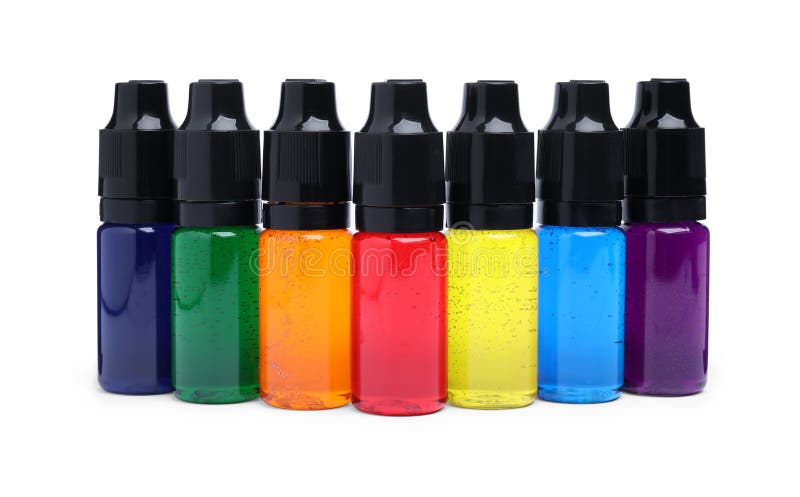 Bottles with Different Food Coloring on White Background Stock Image ...