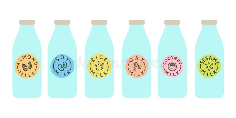 Bottles with Different Plant Based Milk. Stock Vector - Illustration of ...