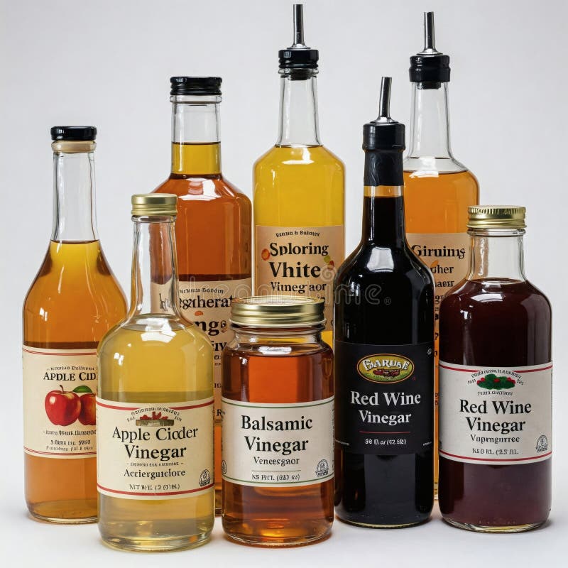 Bottles of Different Types of Vinegar Front View Stock Illustration ...