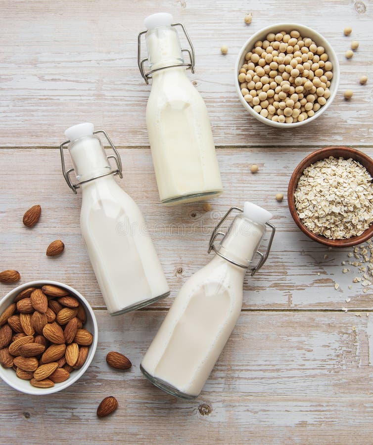Bottles with Different Vegetable Milk Stock Photo - Image of natural ...