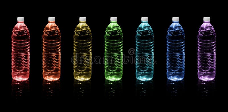 Bottles of Drinking Water. Rainbow Colors Stock Photo - Image of food ...
