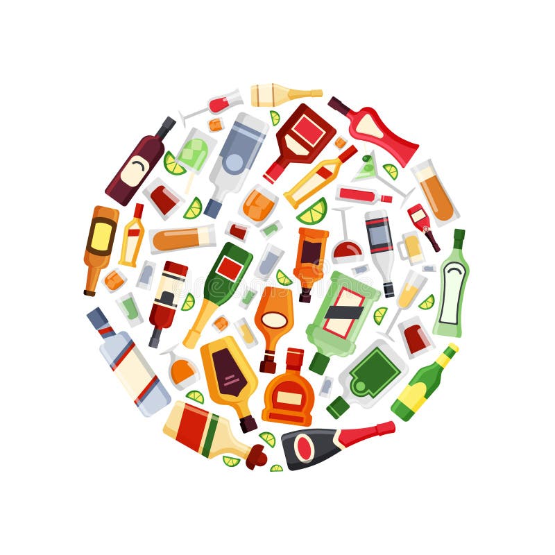 Alcohol Drinks Bottles Retro Circle Stock Illustrations – 6 Alcohol ...