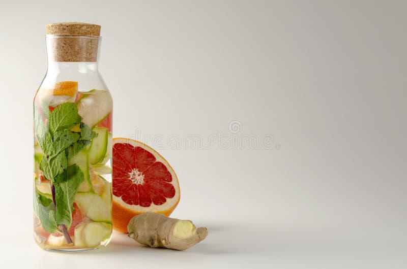 Bottles of Fresh Detox Water on White Background Stock Image - Image of ...