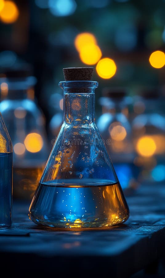 Bottles and Glowing Liquids Create a Mystical Atmosphere at Twilight ...