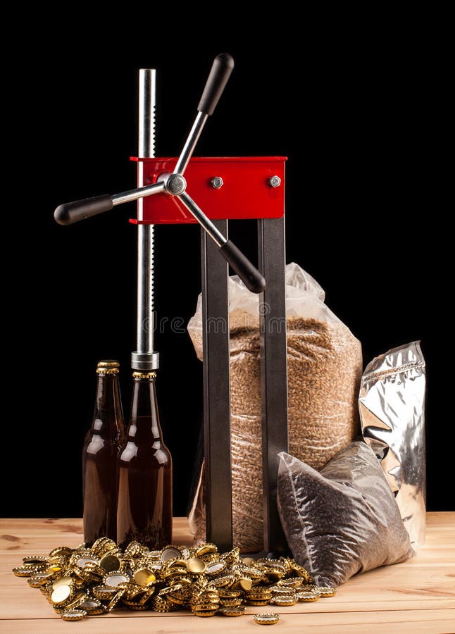 Bottles of Homemade Beer and Bottle Capping Machine Stock Image - Image ...