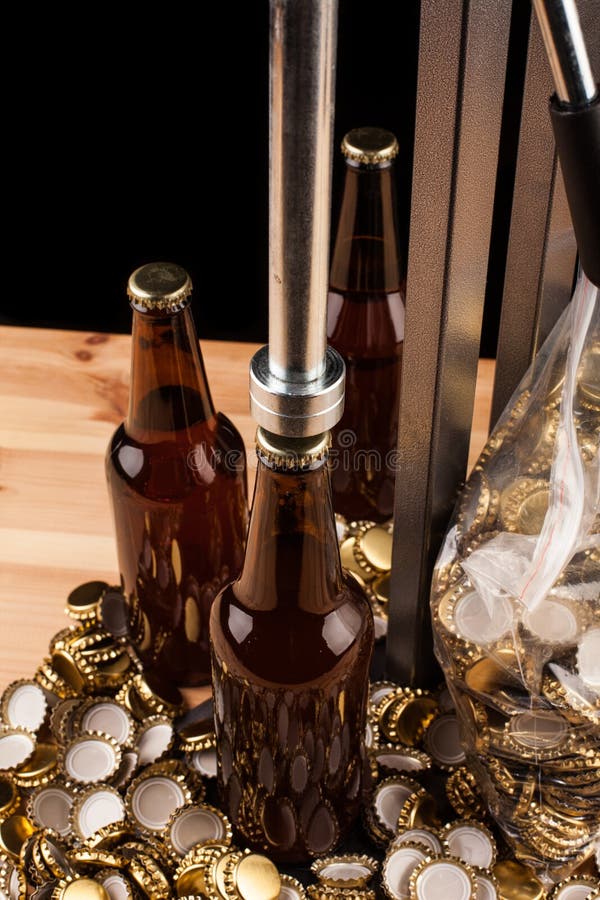 Bottles of Homemade Beer and Bottle Capping Machine Stock Photo - Image ...