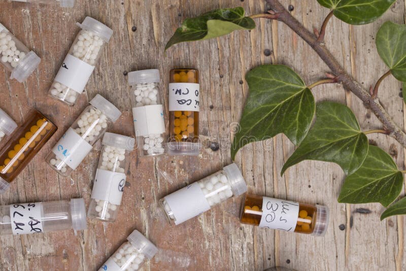 Bottles with Homeopathy Globules Stock Photo - Image of remedy, macro ...
