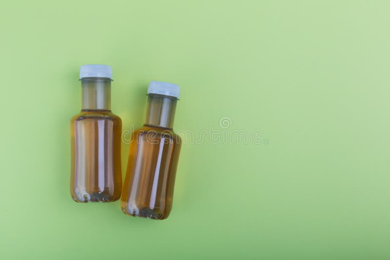 Bottles of Ice Tea, Top View, Green Background Stock Photo - Image of ...