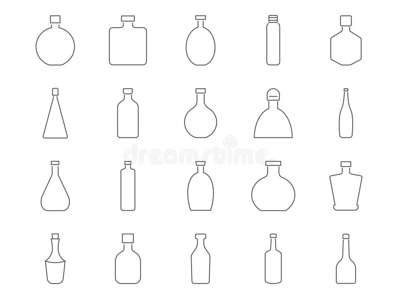 Bottles Icons Set. Water, Alcohol, Wine Bottles. Editable Stroke ...