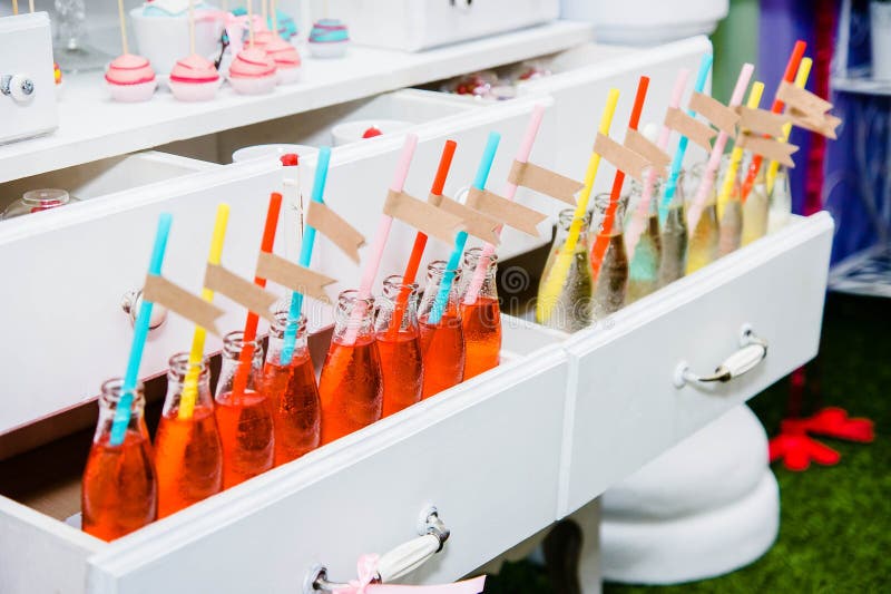 Bottles with Lemonade and Empty Labels in Line Stock Image - Image of ...