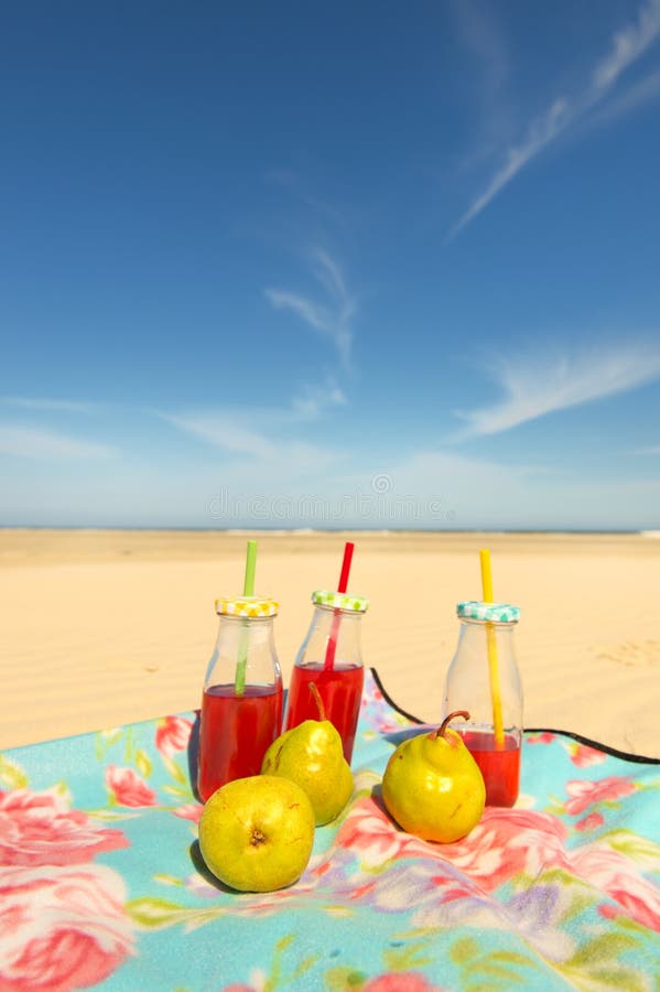 Bottle Lemonade and Fruit at Beach Stock Image - Image of lemonade ...