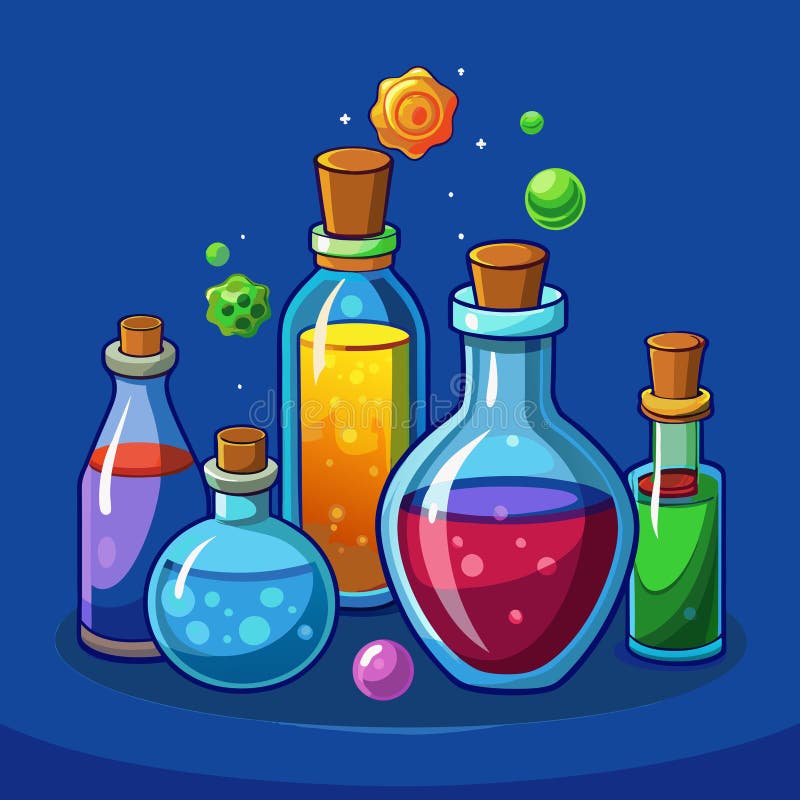 Bottles with Magic Potion, Alchemy Elixir or Poison. Vector Cartoon Set ...