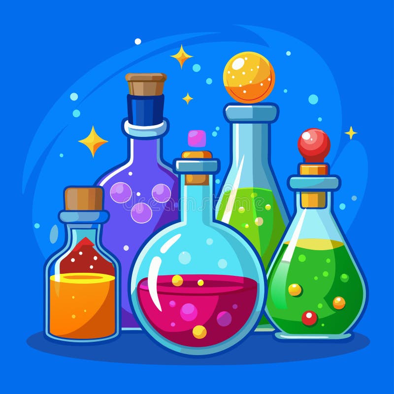 Bottles with Magic Potion, Alchemy Elixir or Poison. Vector Cartoon Set ...