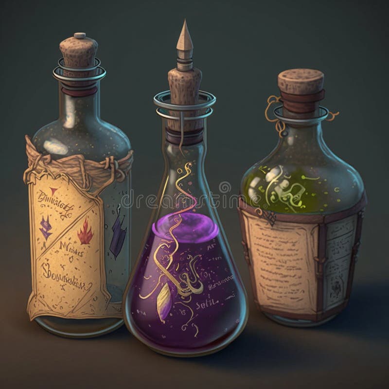 Bottles with magic potions stock illustration. Illustration of ...
