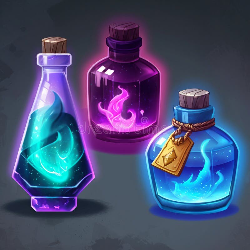 Bottles with magic potions stock illustration. Illustration of evil ...