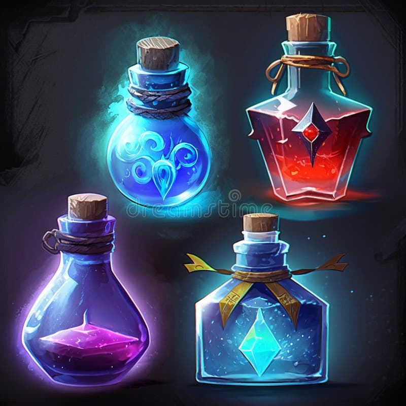 Bottles with magic potions stock illustration. Illustration of ...