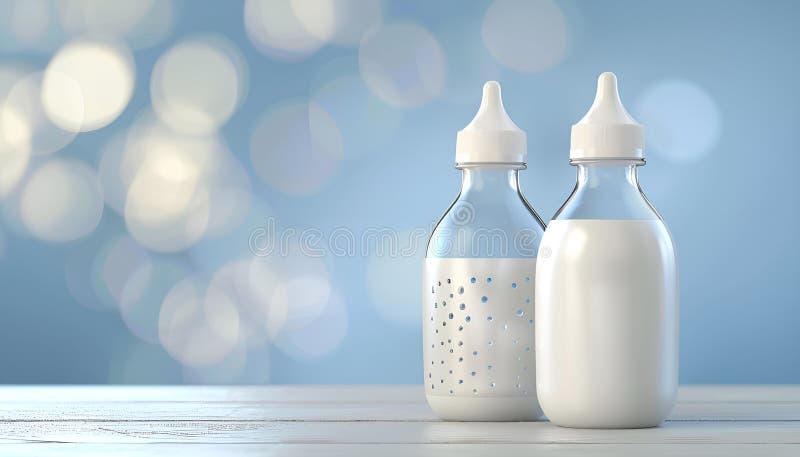 Bottles of Milk for Baby on Table in Room Stock Illustration ...
