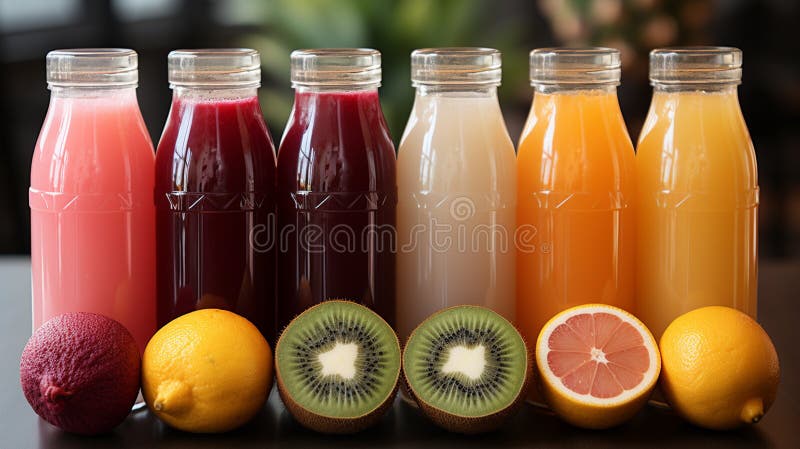 Bottles of Natural Fruit Juices Stock Illustration - Illustration of ...
