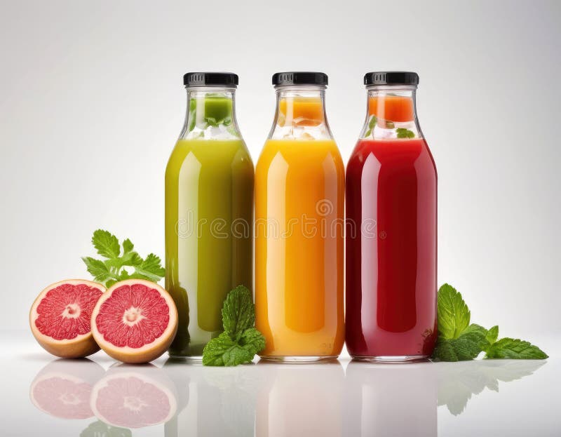 Bottles of Natural Fruit or Vegetable Juices, Bottles of Fruit Juices ...