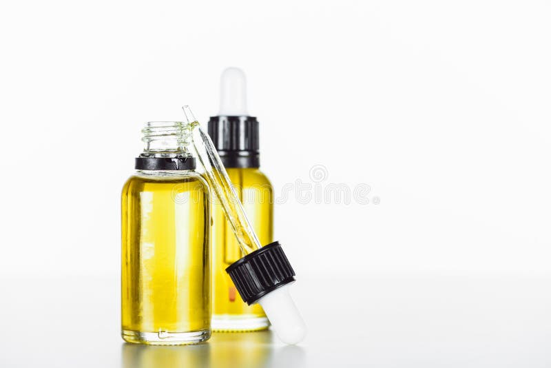 Bottles of Natural Serum and Dropper Isolated on White. Stock Photo ...