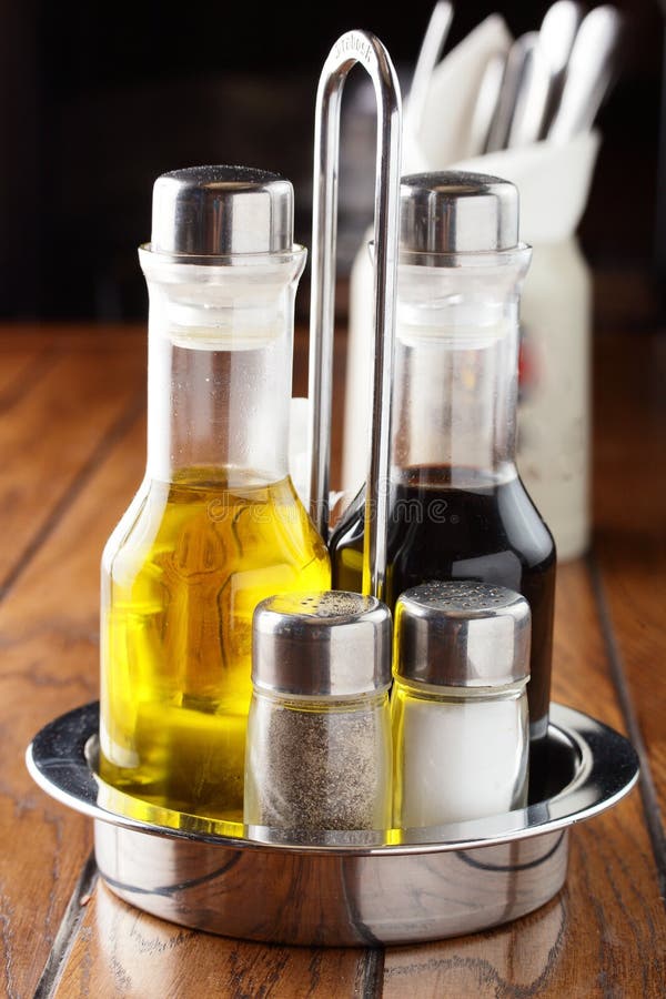 Bottles with Oil and Salt and Pepper Stock Photo - Image of dinner ...