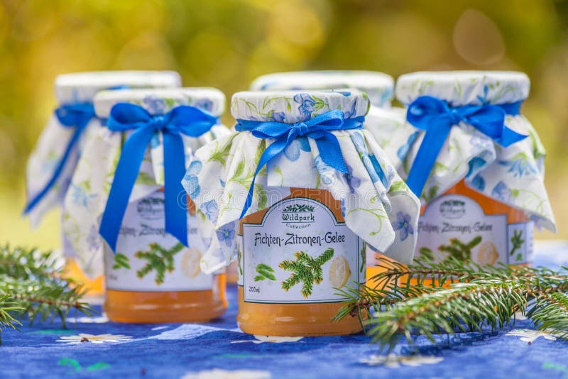 Bottles With Pine And Lemon Jelly Stock Image - Image of fruity, jelly ...