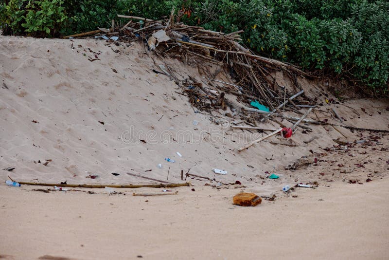 Bottles of Plastic and Garbage on the Sand on the Beach Near the Ocean ...