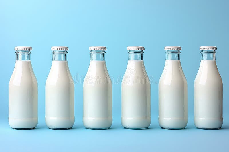 Bottles of Probiotic and Prebiotic Dairy Drink on a Light Blue ...
