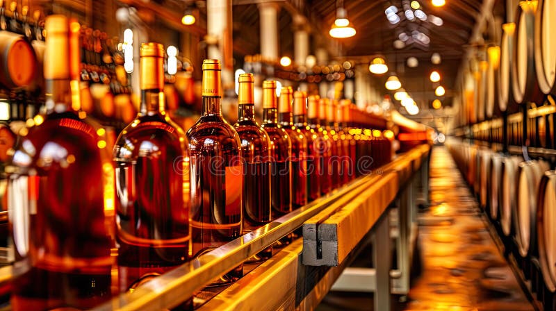 Bottles of Red Wine on Conveyor Belt, Winery Factory Stock Illustration ...