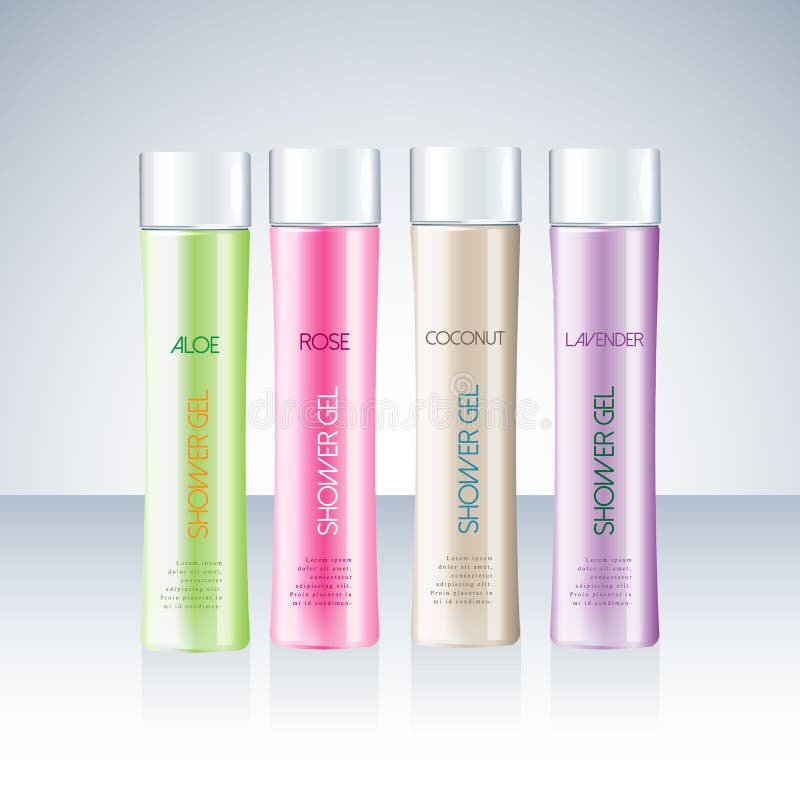Bottles with Sample Labels for Shower Gel or Shampoo Stock Vector ...