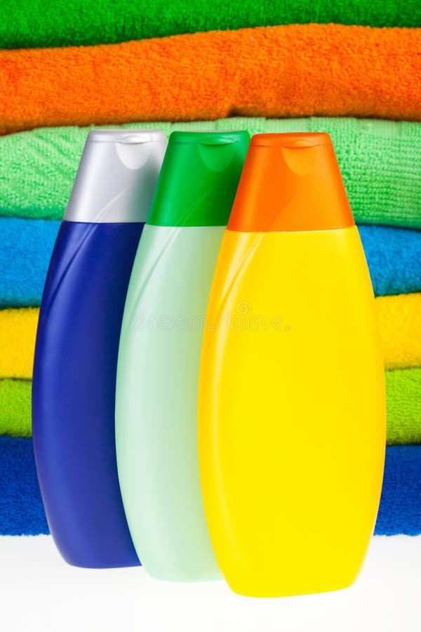 Colour Terry Towels Combined by Pile and Shampoo Stock Image - Image of ...