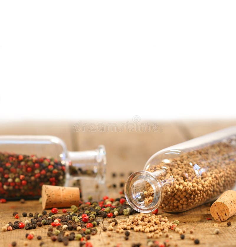 Bottles of Spices on Rustic Table Stock Photo - Image of ingredient ...