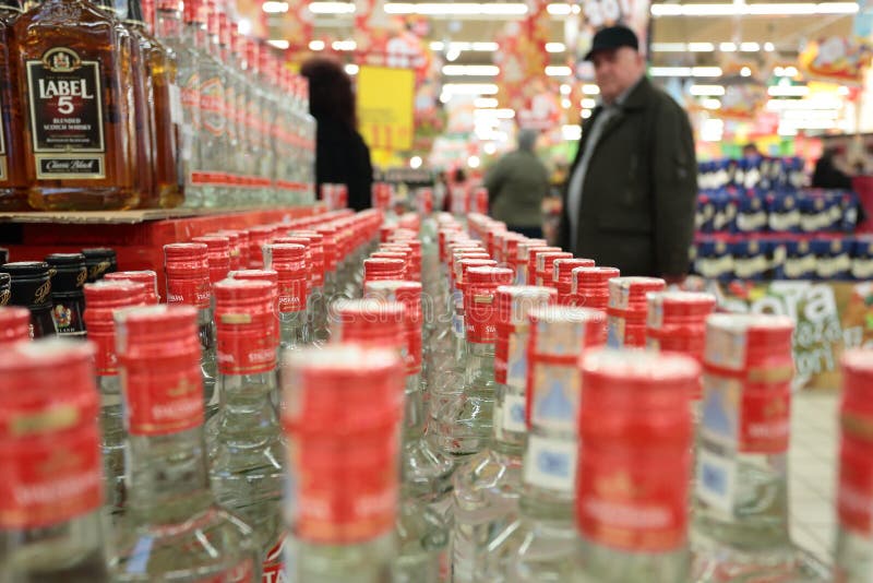 Bottles of Stalinskaya Vodka in Supermarket Store Editorial Photo ...