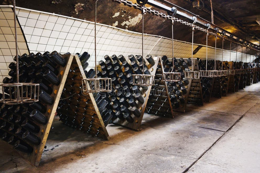 Bottles Stored in Racks during Fermentation Process in a Cellar Stock ...