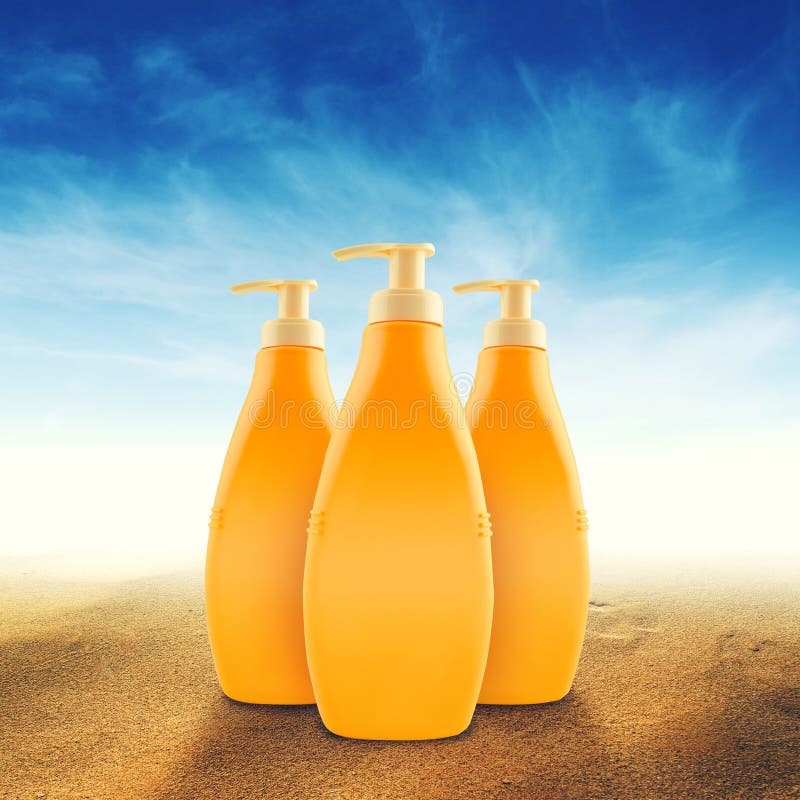 Bottles of Sunbath Oil or Sunscreen Stock Image - Image of blank ...