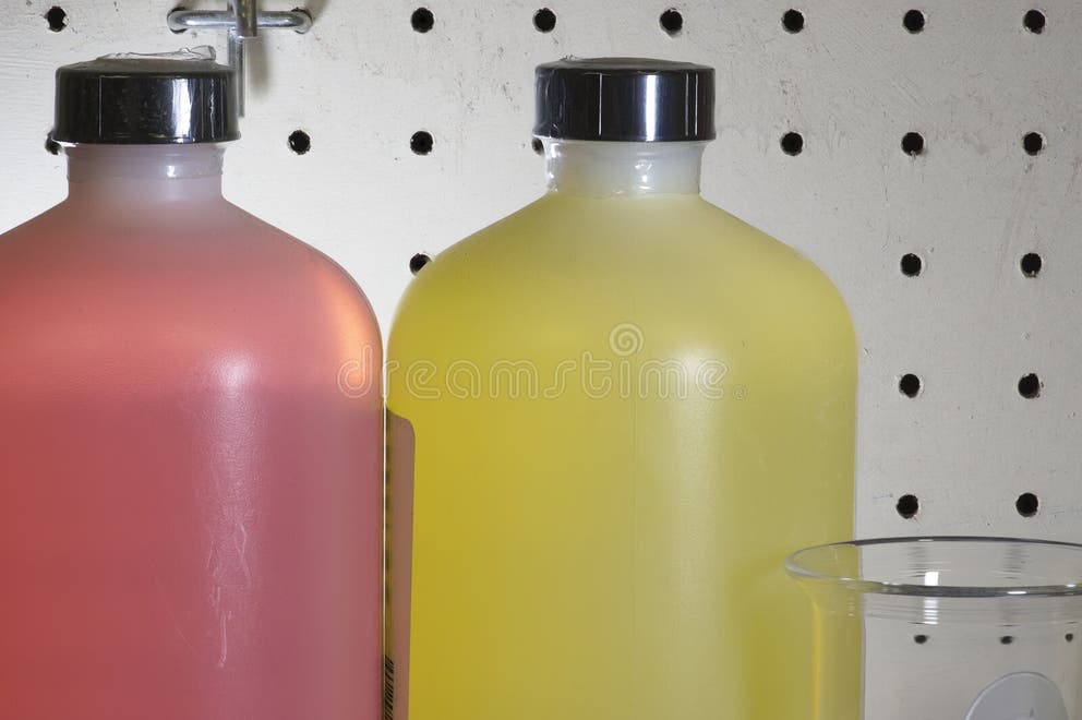 Bottles of Testing Solution for a Lab Stock Image - Image of conditions ...