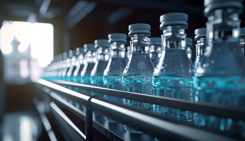 The Bottles of Water Factory with AI Generated. Stock Illustration ...