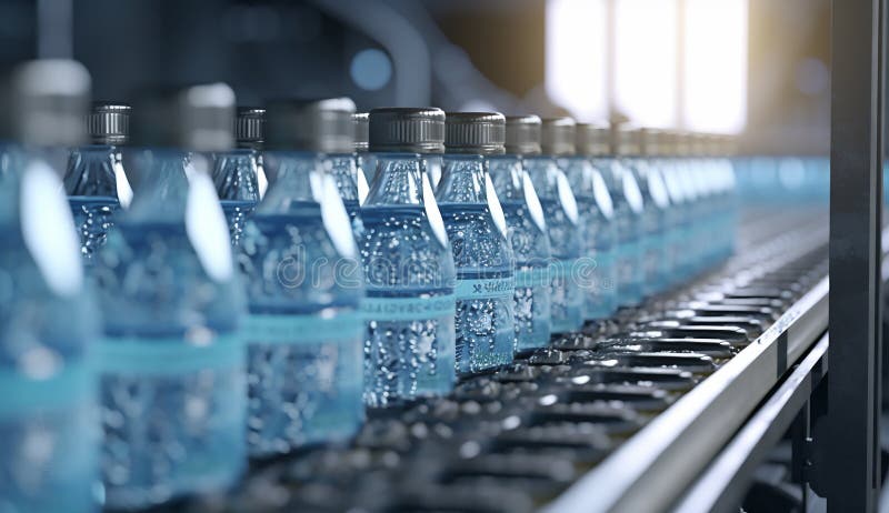 The Bottles of Water Factory with AI Generated. Stock Illustration ...