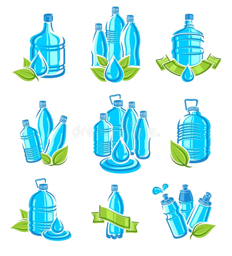 Bottles Water Labels and Elements Set. Water Icon Collection Stock ...