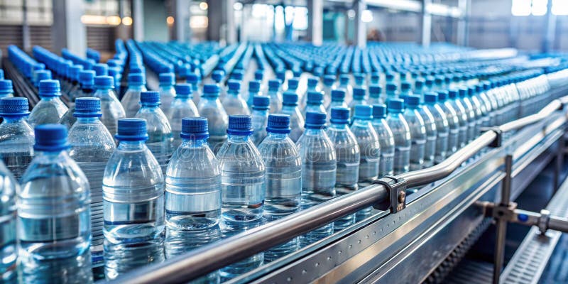 Bottles of Water Moving on a Conveyor Belt Ready for Packaging and ...