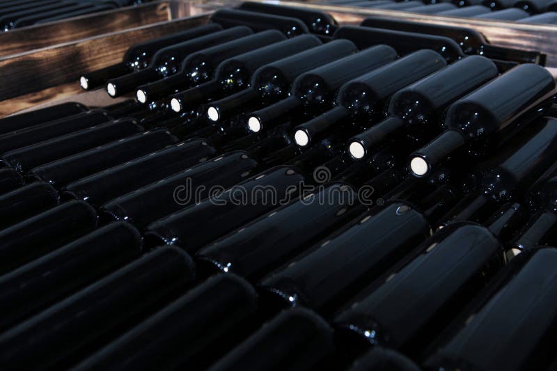 Bottles of Wine in Large Quantities. the New Wine is Bottled. the ...