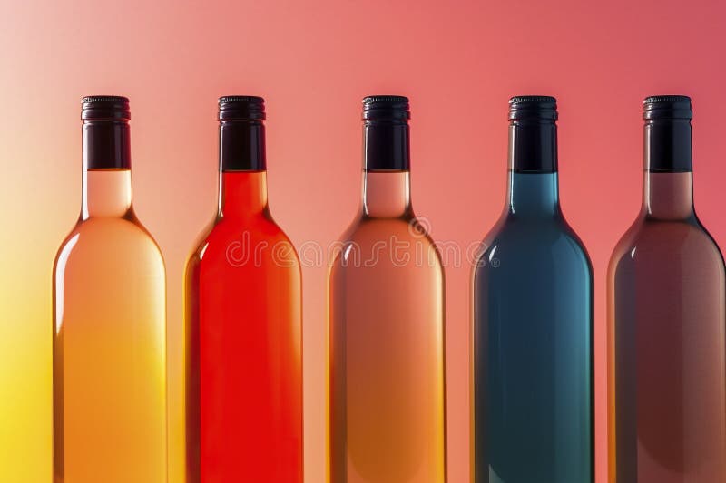 Bottles of Wine, with New Flavors and Different Colors, Isolated Design ...