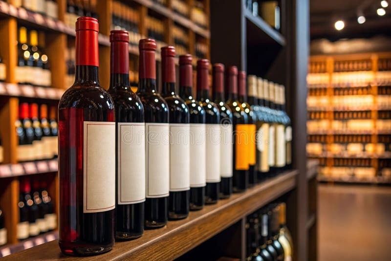 Bottles of Wine in a Row in a Wine Store Close-up Stock Image - Image ...